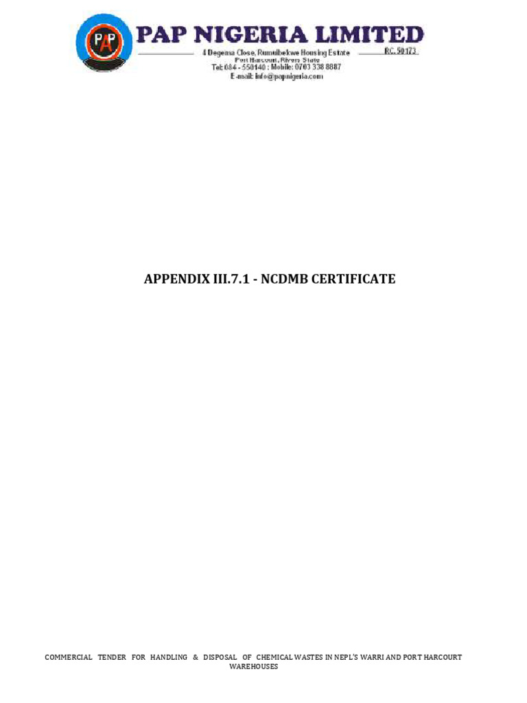 Appendix Iii.7.1 - NCDMB Certificate | PDF