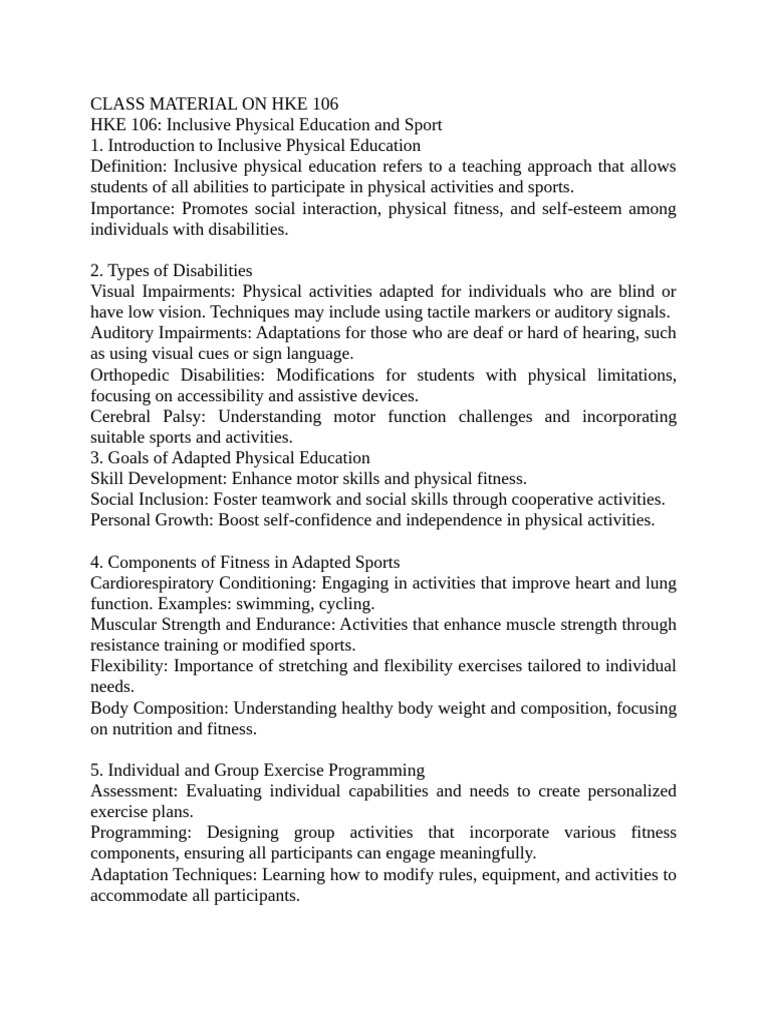 Class Material On Hke 106 | PDF | Physical Fitness | Disability