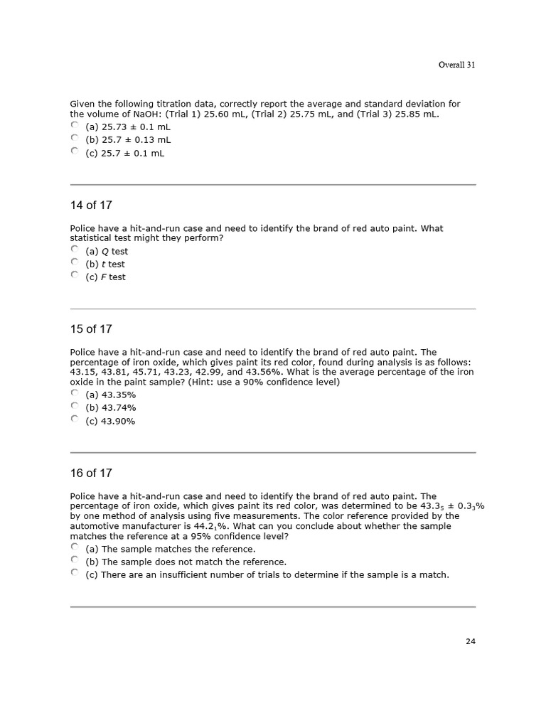 Analytical Chemistry MCQ Part 4 of 10 | PDF | Detection Limit | Manganese