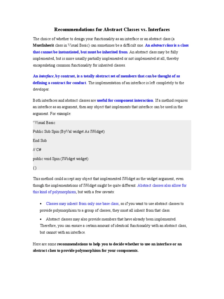 Abstract Classes Vs Interfaces | PDF | Class (Computer Programming) | Inheritance (Object ...
