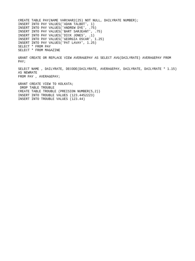 SQL Table Creation and Data Insertion | PDF