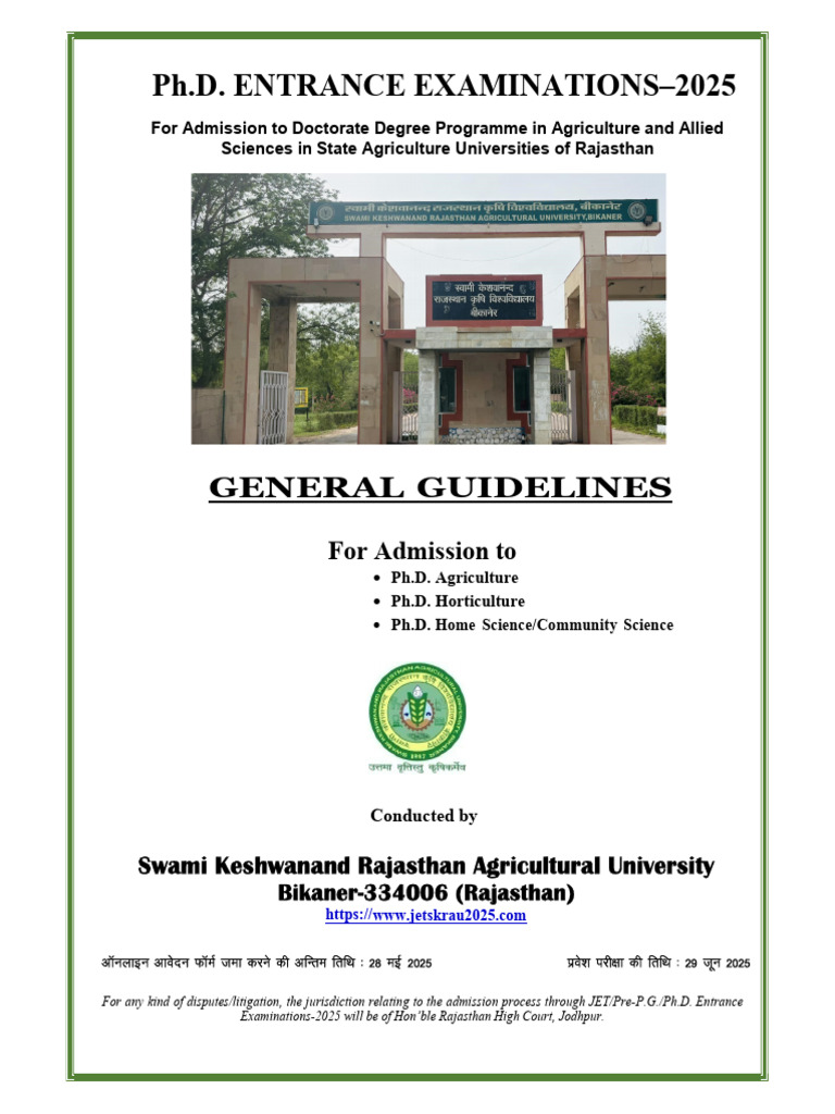 SKRAU Pre-Ph.D. Booklet-2025 (Guidelines) | PDF | University And College Admission | Doctor Of ...