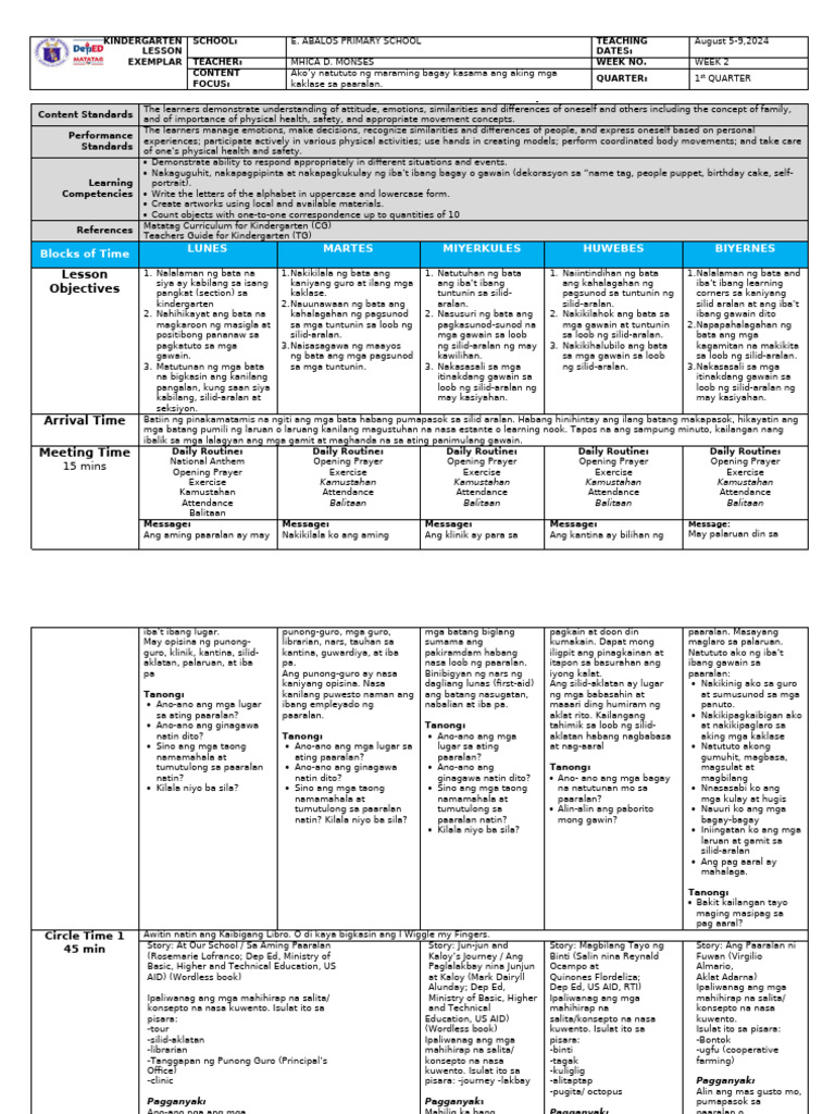 DLL Q1 W2 Matatag | PDF