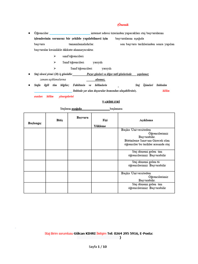 2025 Yaz Staj Duyurusu Eklenen Tarihler | PDF