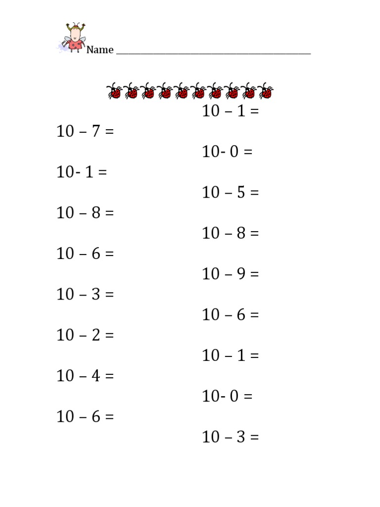 Ladybug 10 Subtraction | PDF | Teaching Methods & Materials