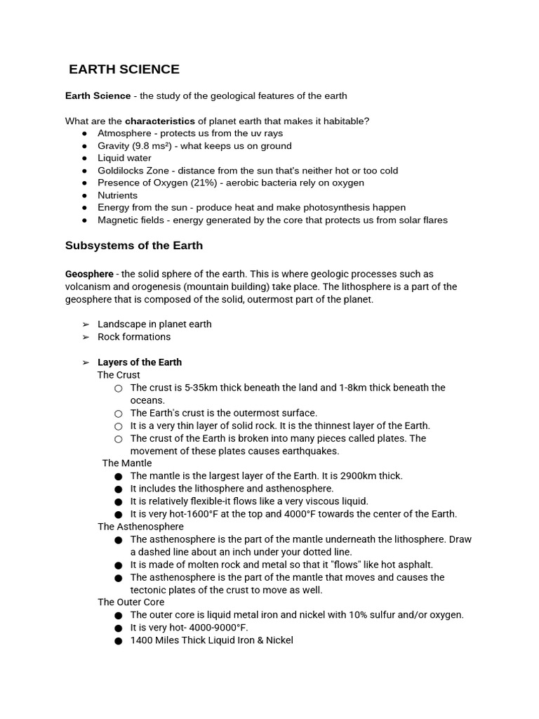 Earth Science: Habitable Features & Layers | PDF | Earth | Earth Sciences