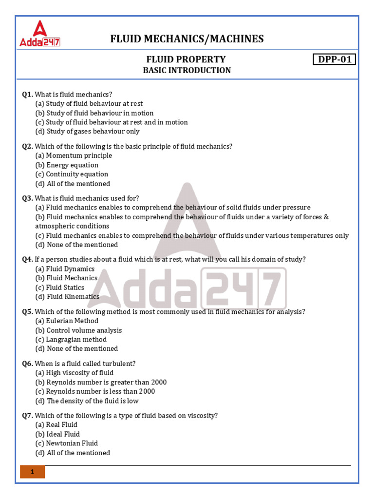 Fluid Mechanics: Key Concepts and Answers | PDF | Buoyancy | Pressure ...