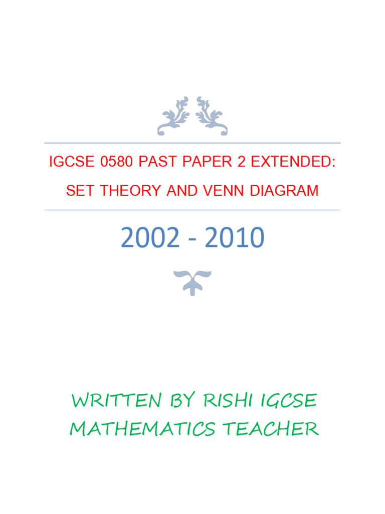 Igcse 0580 Past Paper 2 Extended: Set Theory and Venn Diagram | PDF