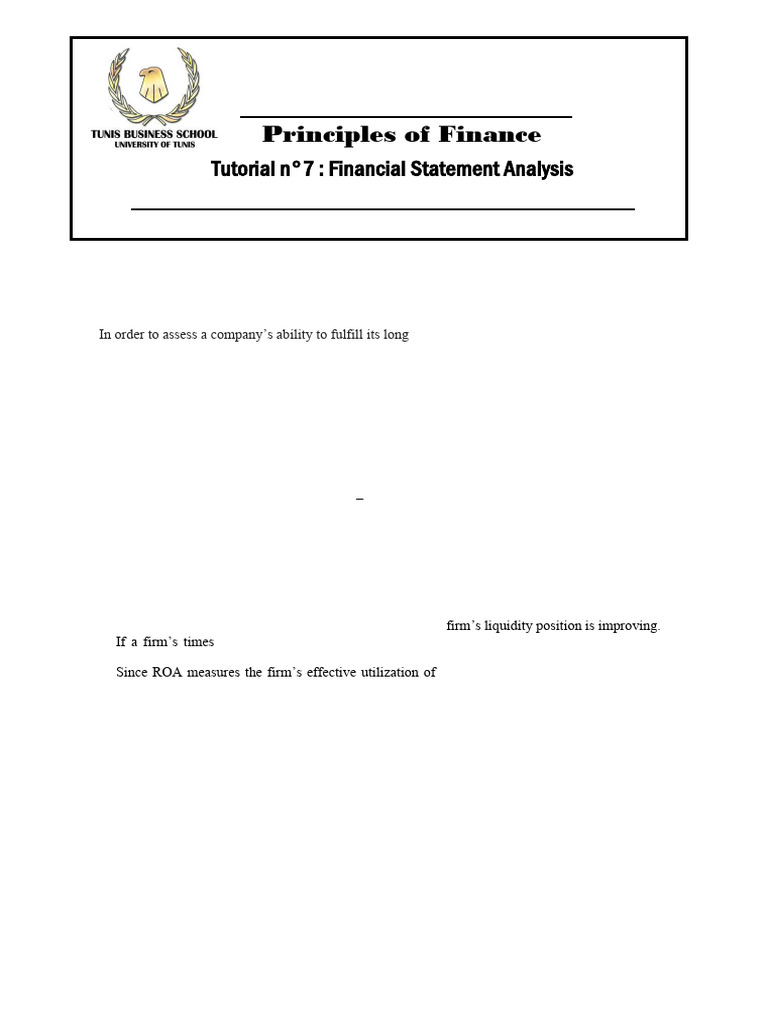 Tutorial 7 - Analysis of Financial Statements | PDF | Leverage (Finance ...