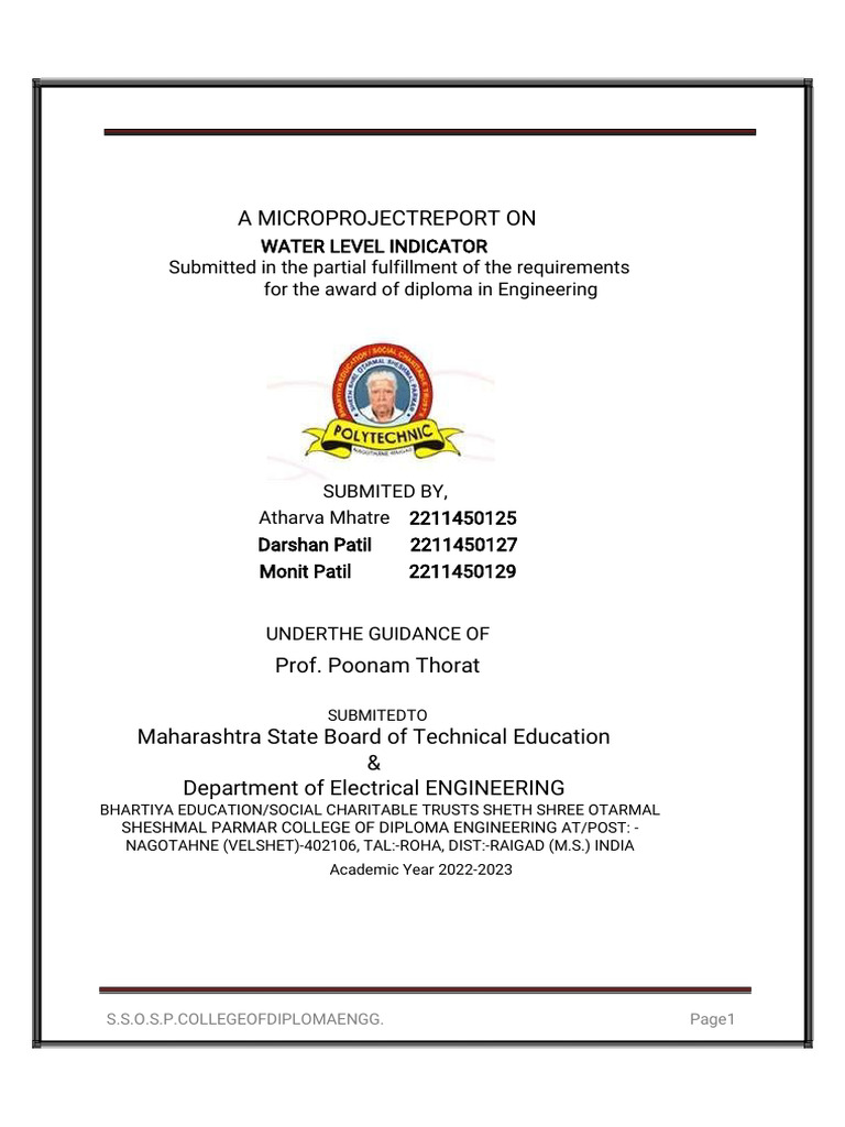 DEM Microproject Water Level Controller | PDF
