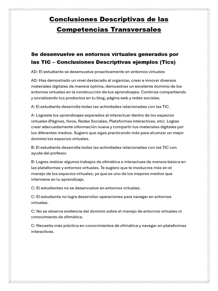 Conclusiones Descriptivas de Las Competencias Transversales | PDF | Tecnología de información y ...
