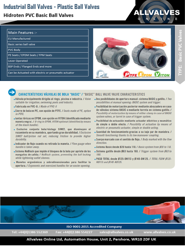 Hidroten PVC Ball Valves Overview | PDF | Valve | Equipment