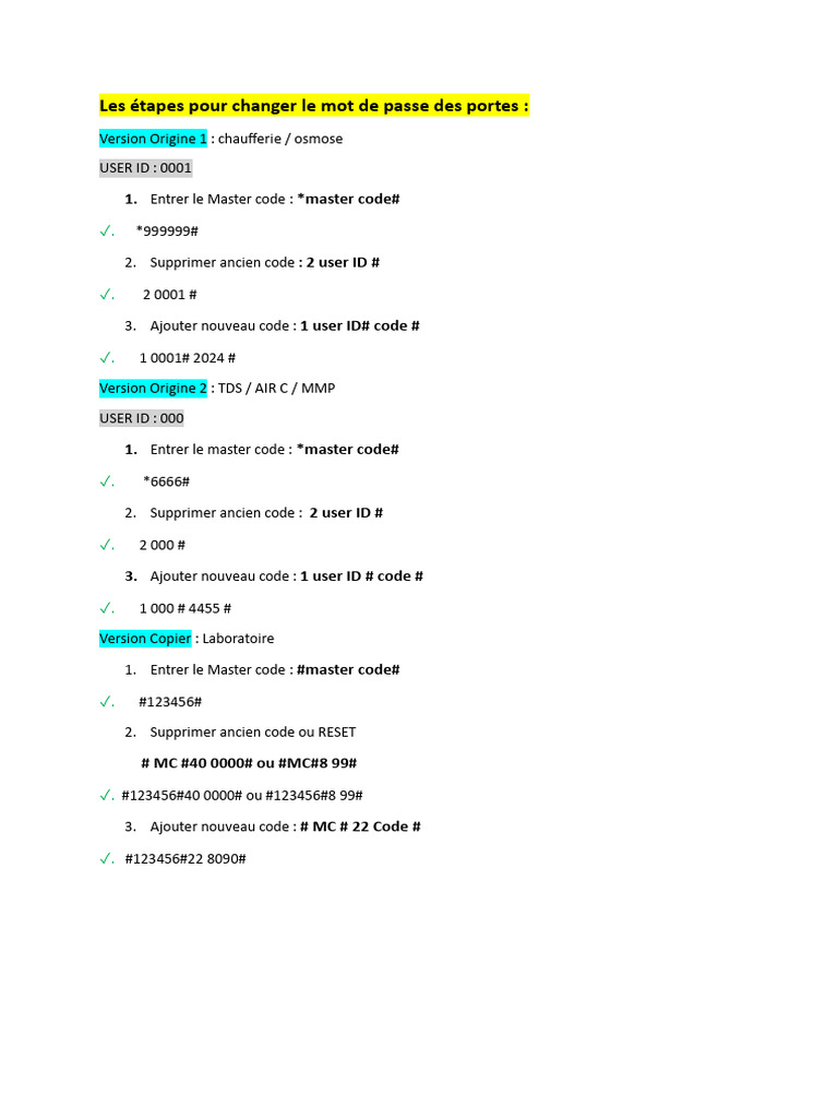 Changer le code digicode manuel | PDF