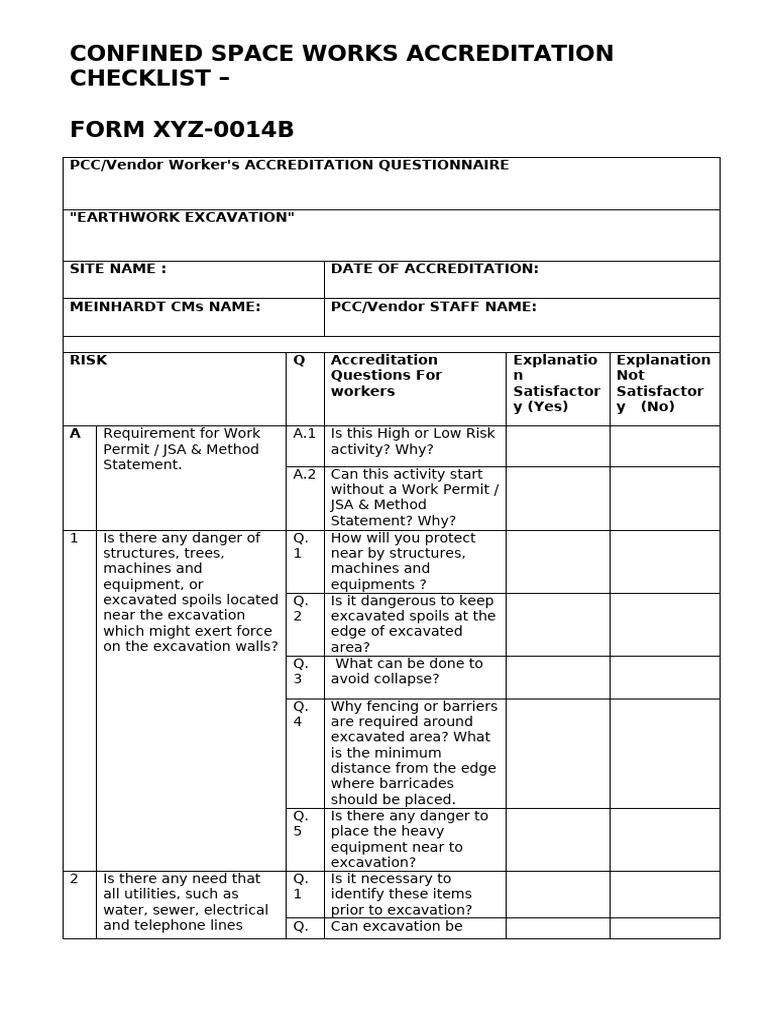 Confined Space Accrediation Form Check List | PDF