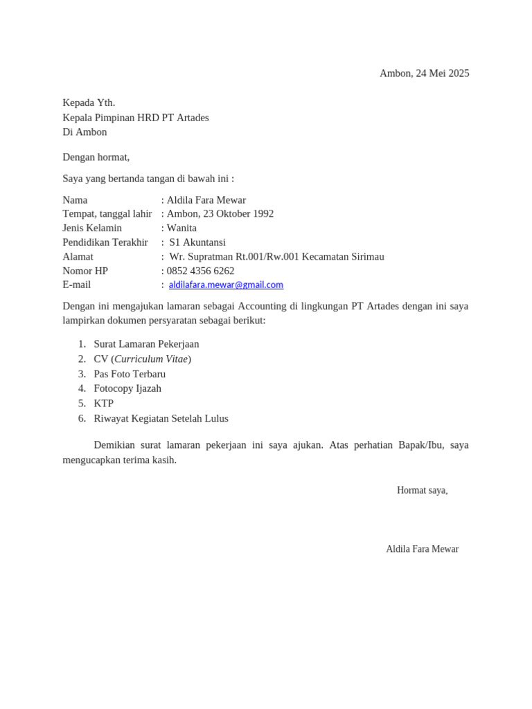 Format Surat Lamaran | PDF
