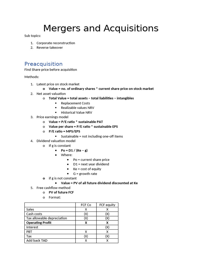 Mergers and Acquisitions | PDF | Valuation (Finance) | Dividend