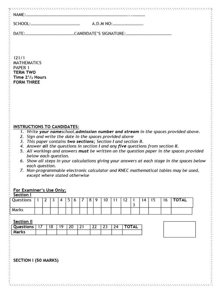 Mathematics Paper 1 Term 2 Exam 2017 | PDF | Area | Circle