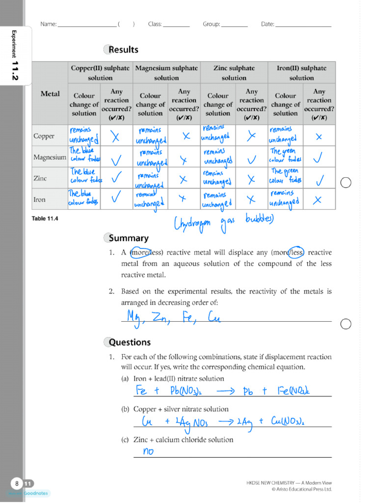 Displacement Reaction I | PDF | Chemistry