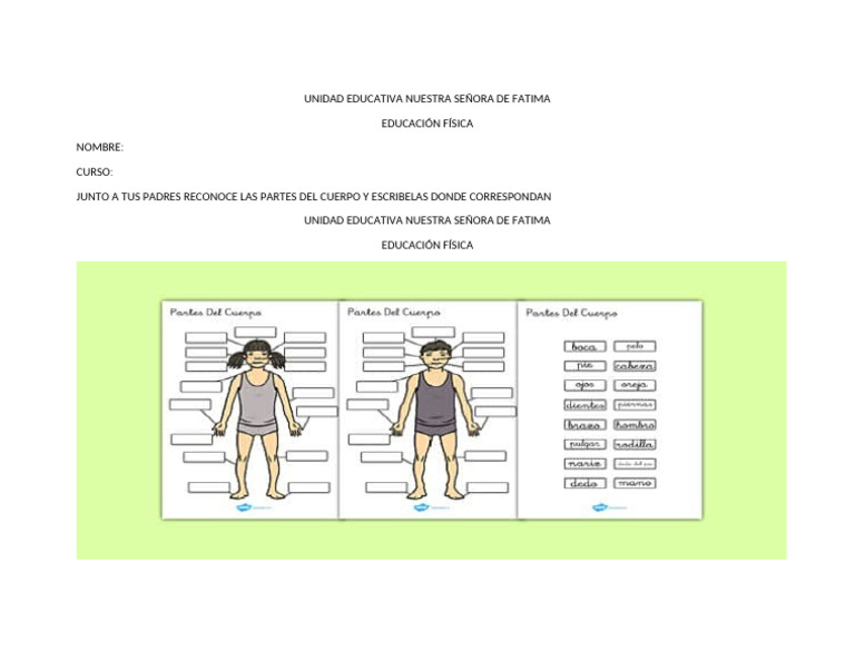 Esquema Corporal Deber 2do | PDF