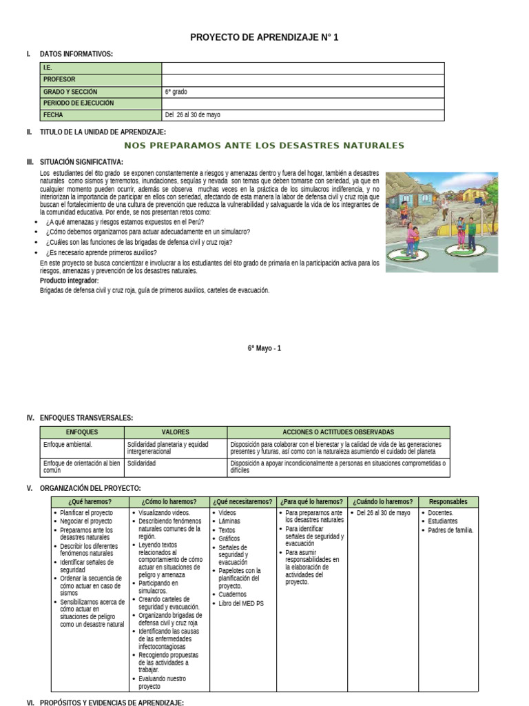 6° Grado - Proyecto de Aprendizaje #01 | PDF | Defensa Civil | Aprendizaje