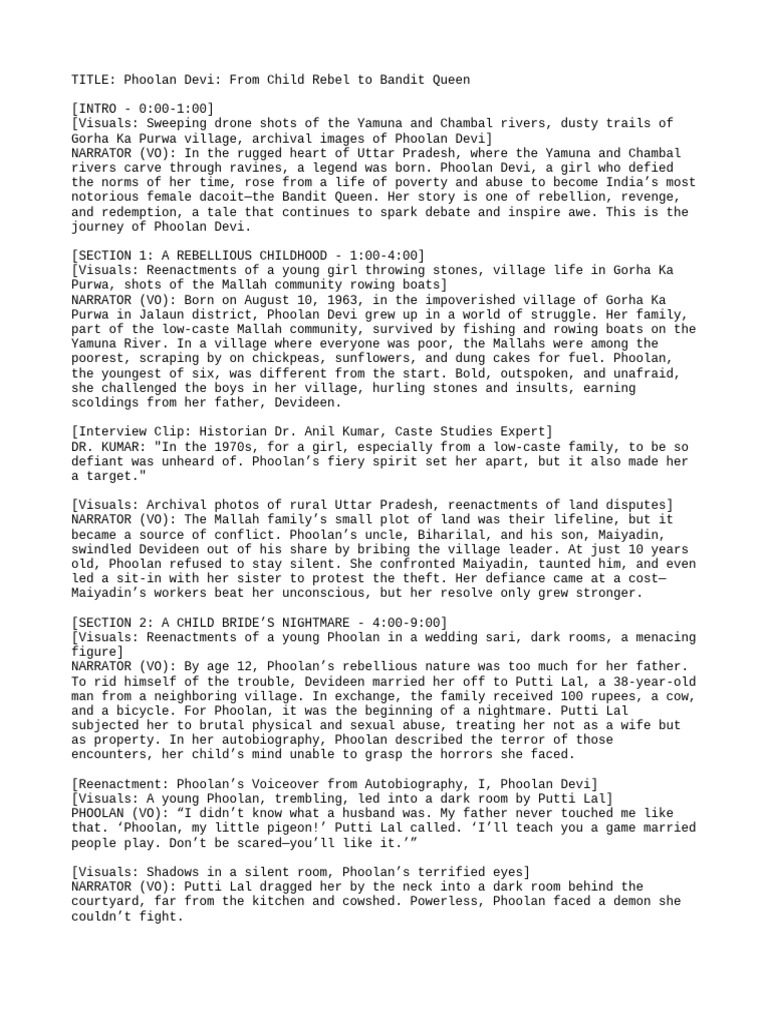 YouTube Documentary Script - Phoolan Devi - From Child Rebel To Bandit ...
