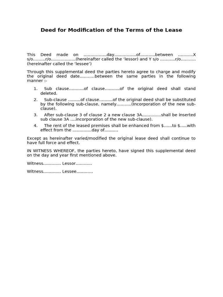 Deed For Modification of The Terms of The Lease | PDF