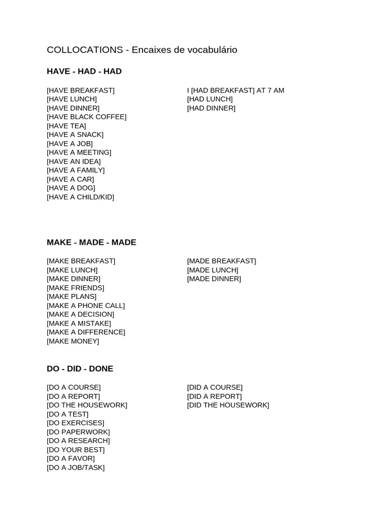 COLLOCATIONS - Encaixes | PDF