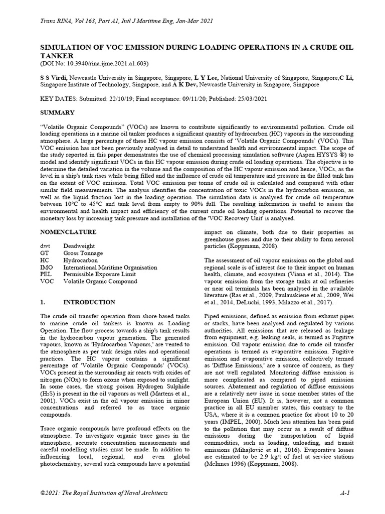 Simulation of VOC Emission During Loadin | PDF | Oil Tanker | Petroleum