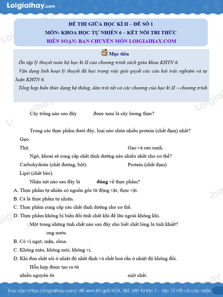 De Thi Giua Ki 2 Khtn 6 Ket Noi Tri Thuc de So 1 1675824560 | PDF