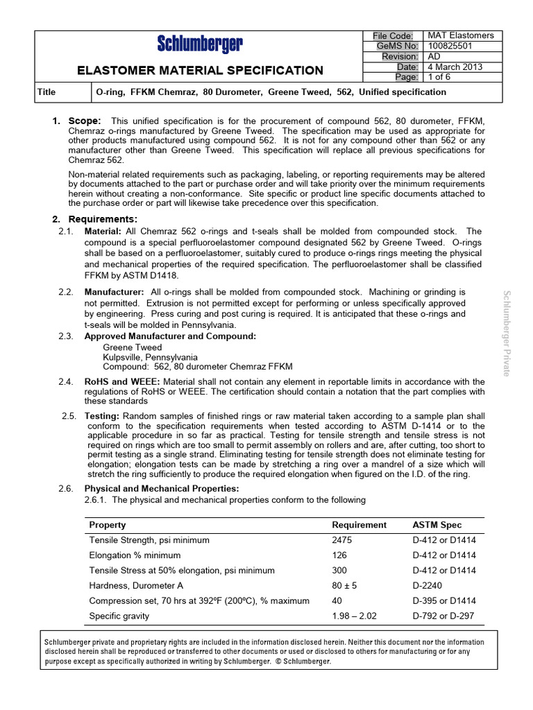 O-Ring FFKM Chemraz 80 Durometer Greene Tweed 562 Unified Specification ...