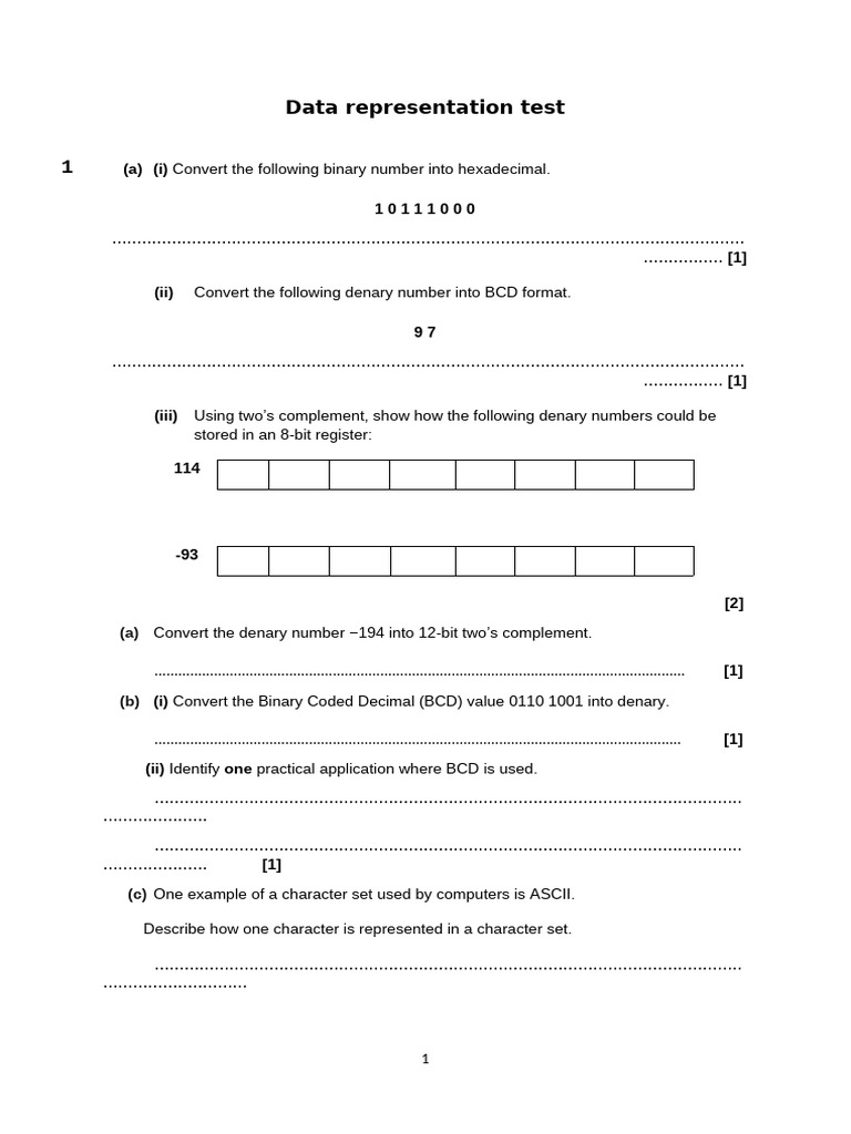 Data Representation Test | PDF | Binary Coded Decimal | Decimal