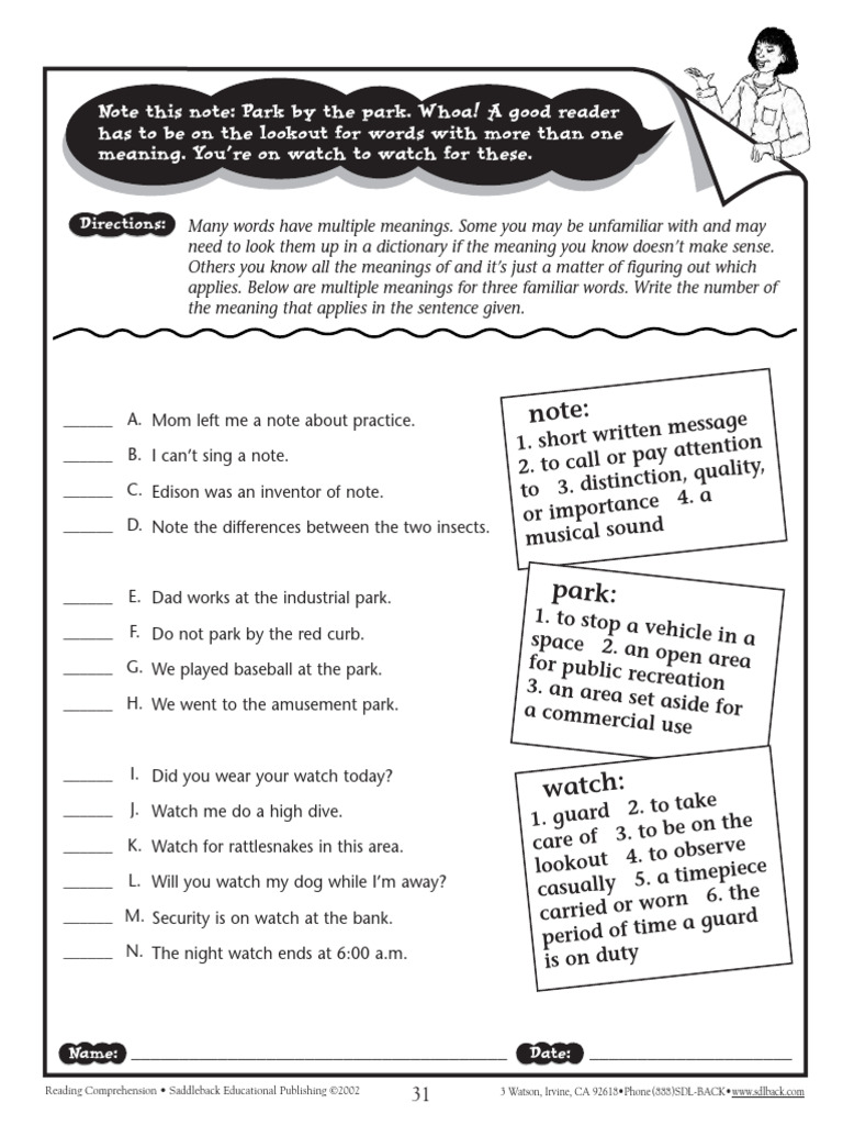 Polysemy From Reading-Comprehension-Skills-Strategies-Level-8-2 | PDF