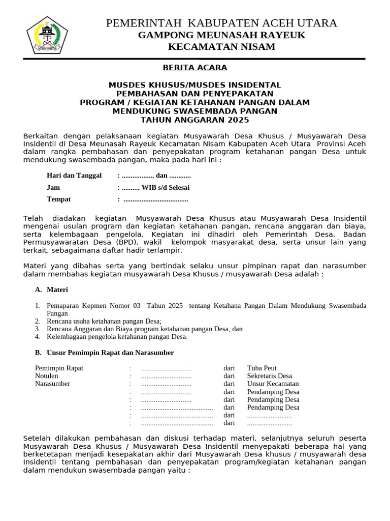 1. Berita Acara Musyawarah Musdessus | PDF