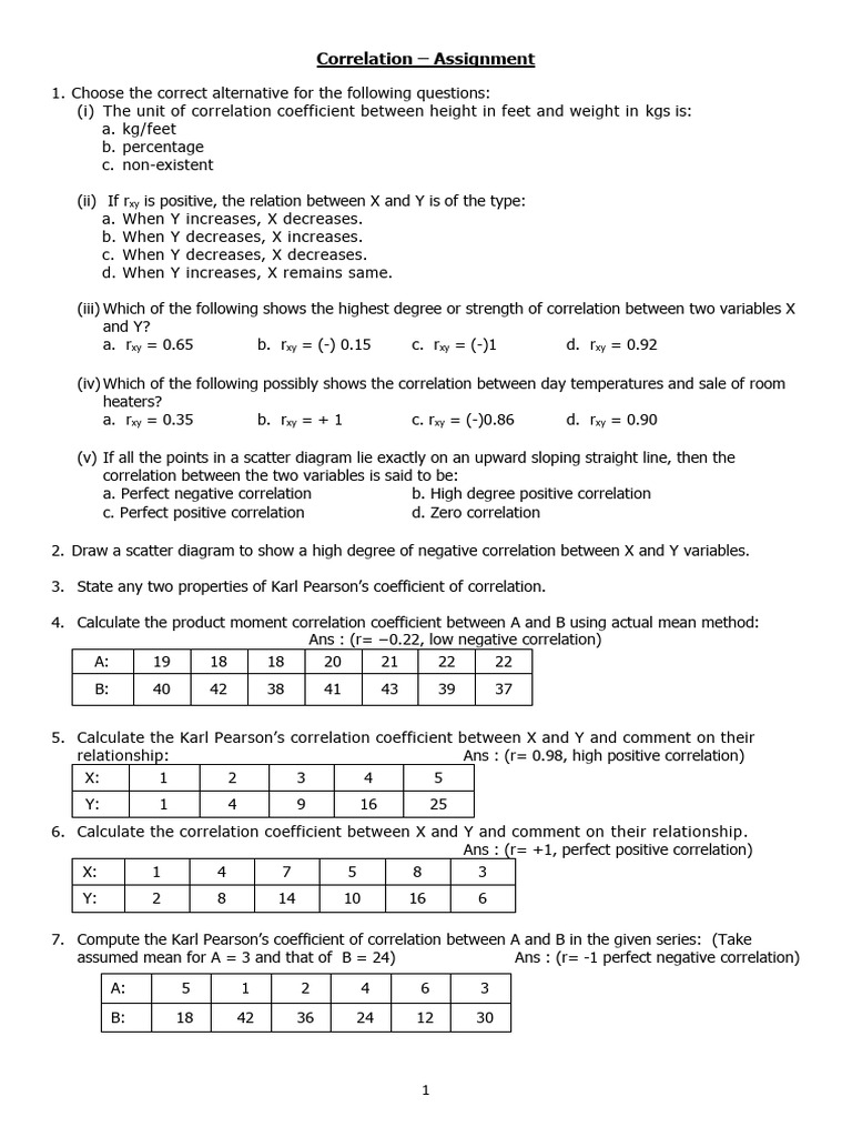 Correlation - Assignment-1 | PDF | Spearman's Rank Correlation Coefficient | Statistical Analysis