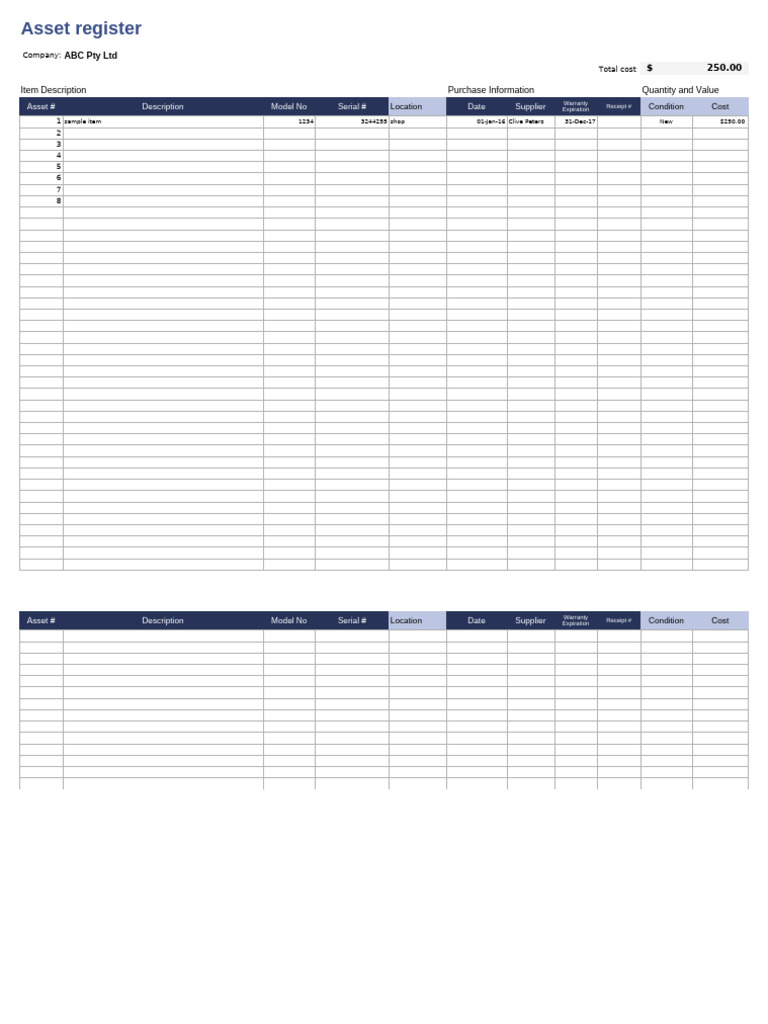 Asset Tracking Worksheet | PDF