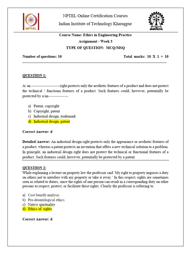 Ethics in Engineering Practice Assignment - Week 3 | PDF | Patent | Trademark