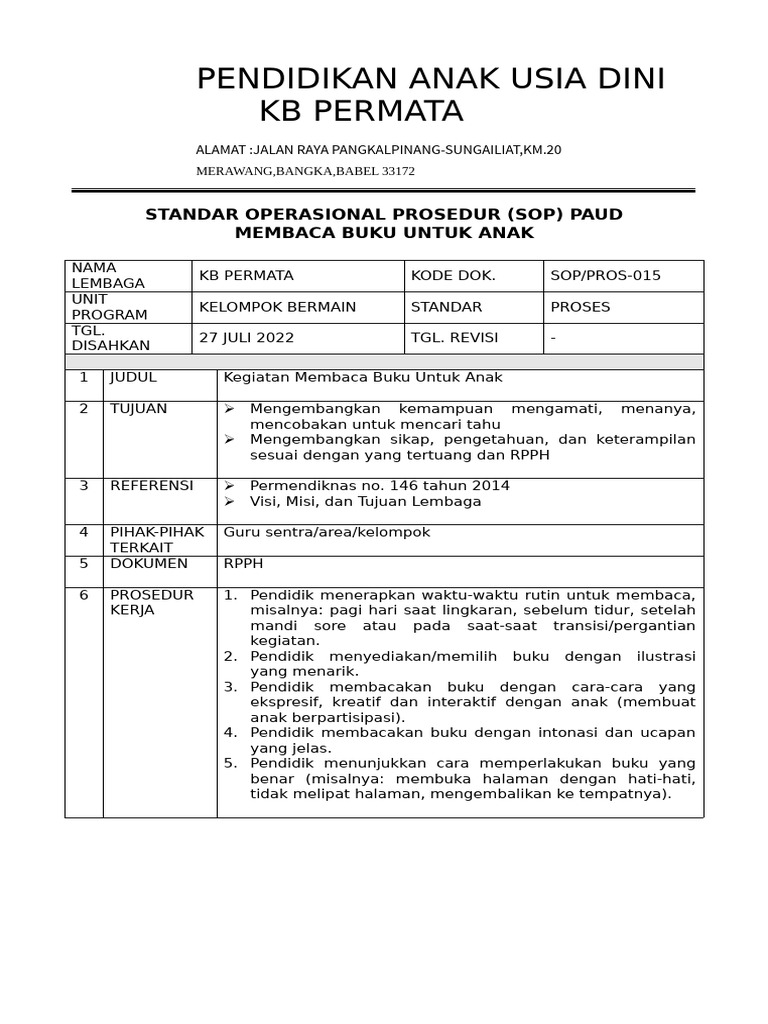 15 Sop Membaca Buku Untuk Anak | PDF