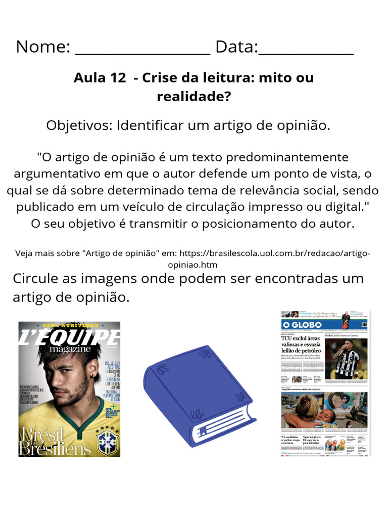 Produzir Artigo de Opinião. - Atividade Adaptada | PDF