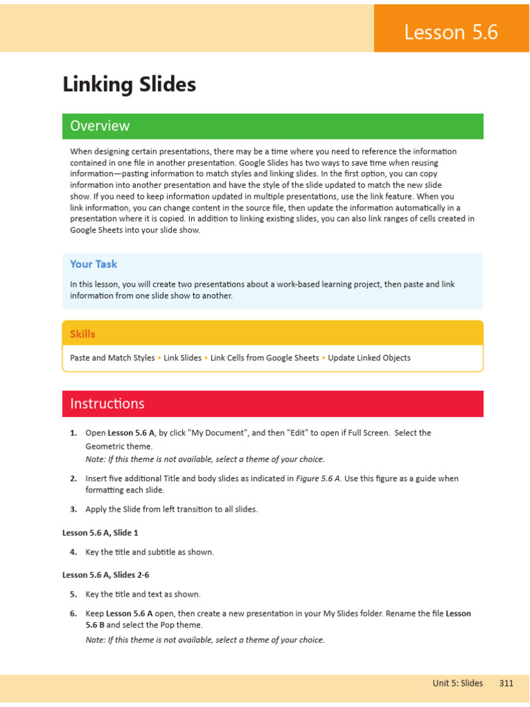 Lesson 5.6 Linking Slides | PDF | Spreadsheet | Computing
