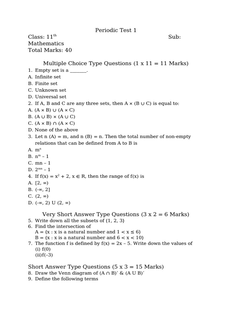 Periodic Test 1 Class 11th | PDF