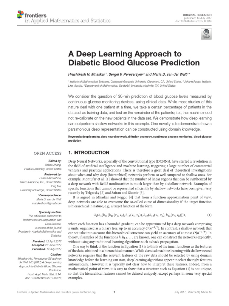 A Deep Learning Approach To Diabetic Blood Glucose Prediction | PDF ...