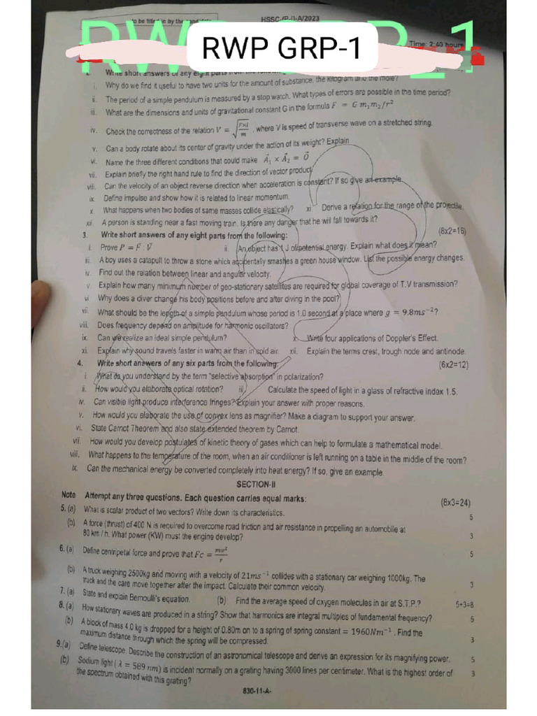 Physics-I RWP 2023 | PDF