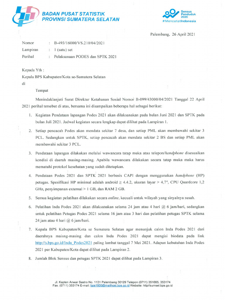 Pelaksanaan PODES Dan SPTK 2021 | PDF