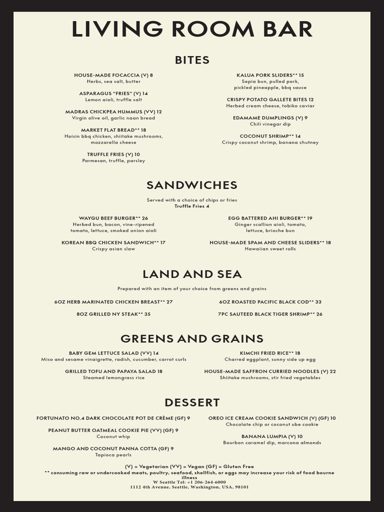 Living Room Bar Menu Overview | PDF | Hamburgers | French Fries