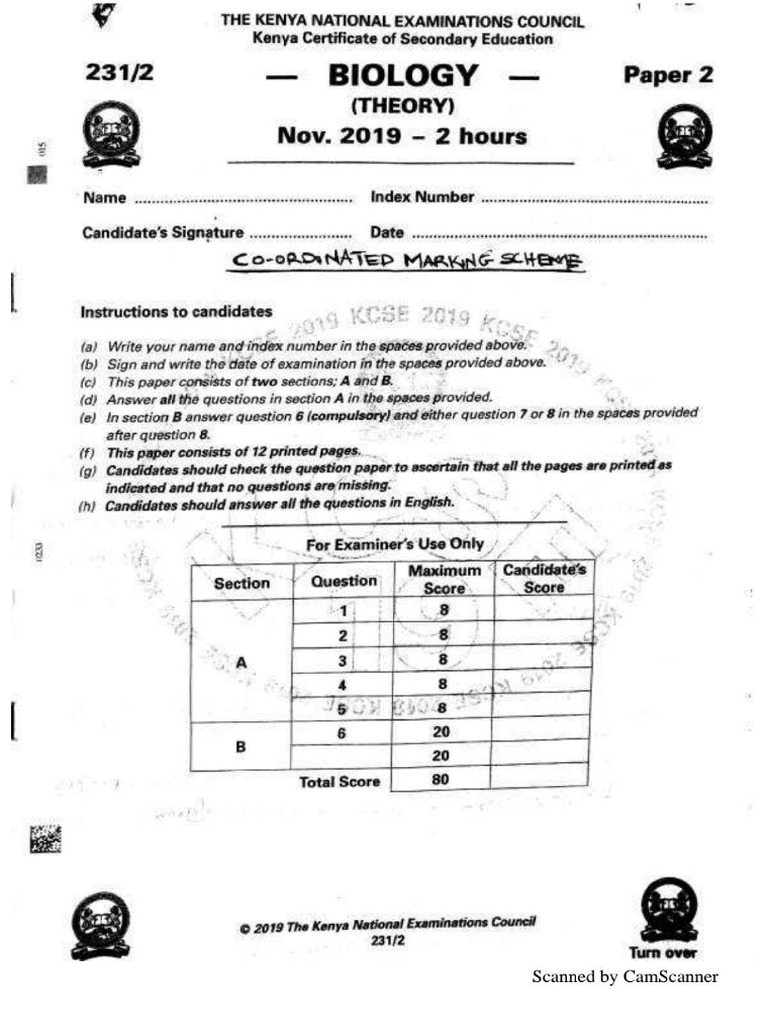 Biology p2 Ms Kcse 2019 Min | PDF