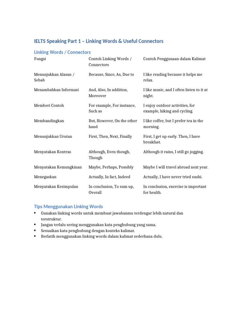 IELTS Speaking: Linking Words Guide | PDF