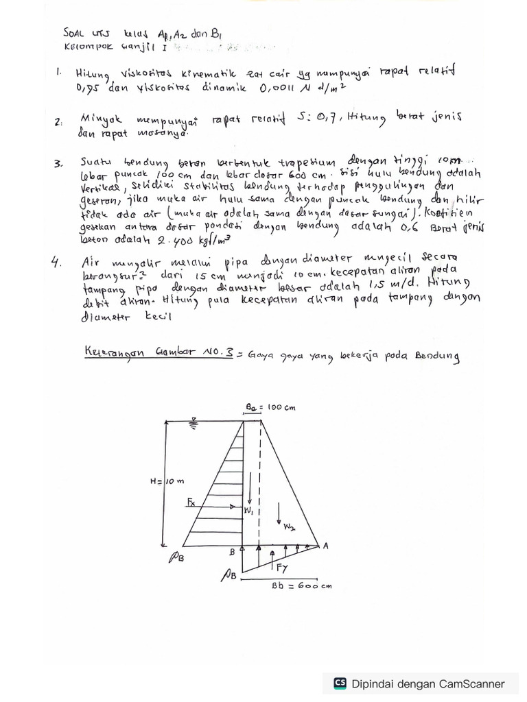 Soal Uts Mekflud Kelas A1, A2, B1 | PDF