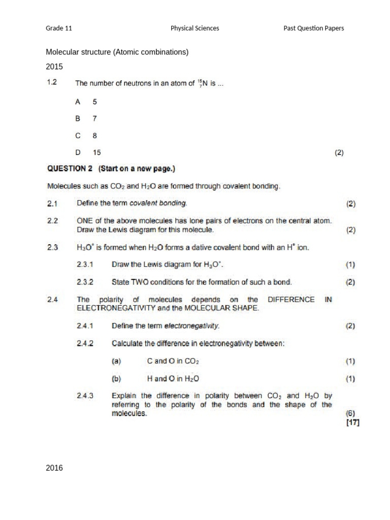 Molecular Structure Past Papers Corrections | PDF