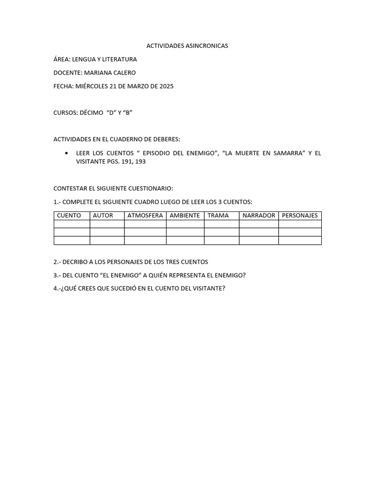 Actividades Asincronicas 21-05-2025 Décimo Año D - B Mariana Calero | PDF