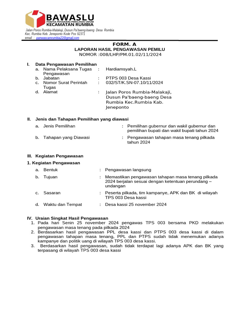 LHP Ptps 003 - 25!11!2024 Masa Tenang | PDF